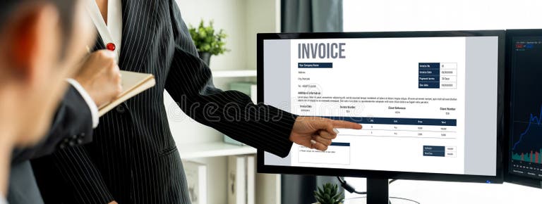Invoice on Computer Screen from Accounting Application. Brisk. Stock ...