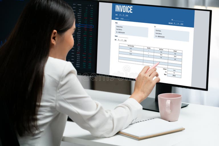 Invoice on Computer Screen from Accounting Application. Brisk. Stock ...