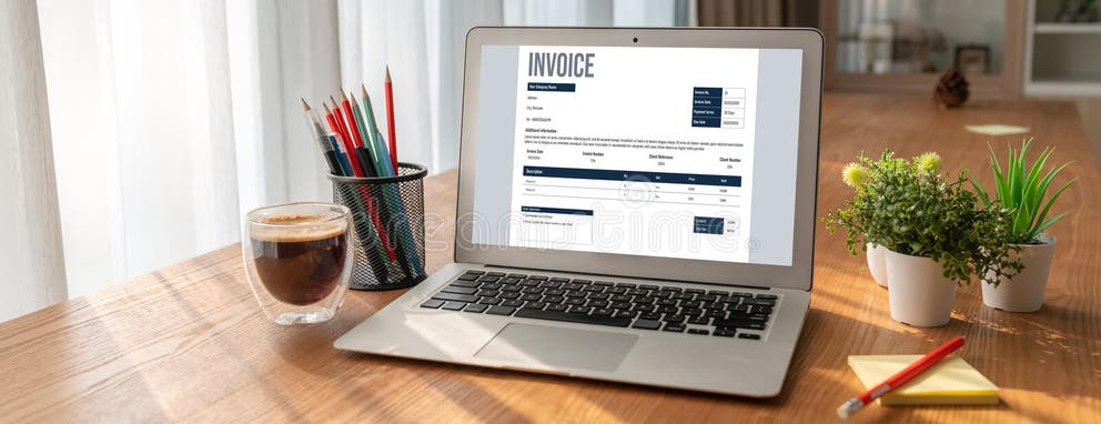 Invoice on Computer Screen from Accounting Application. Snugly. Stock ...