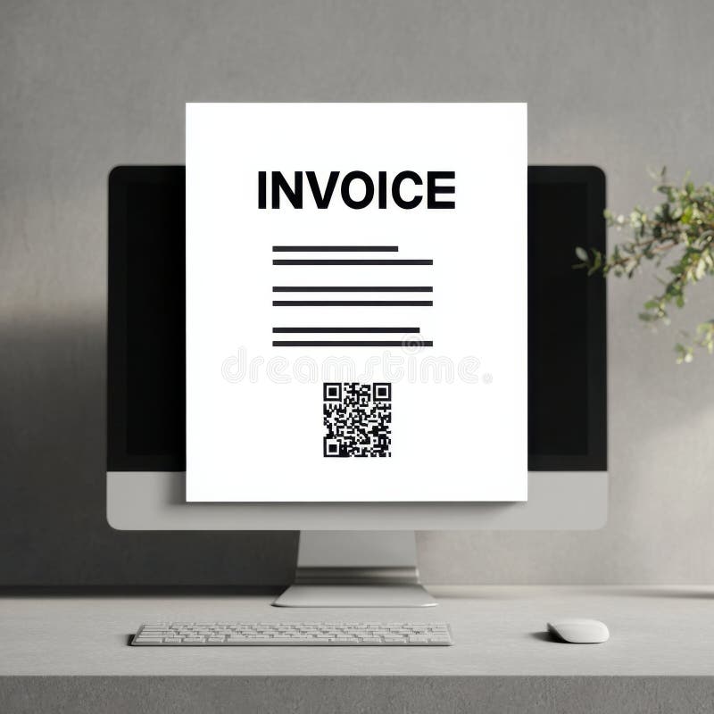Invoice Displayed on a Computer Screen with QR Code, Representing ...