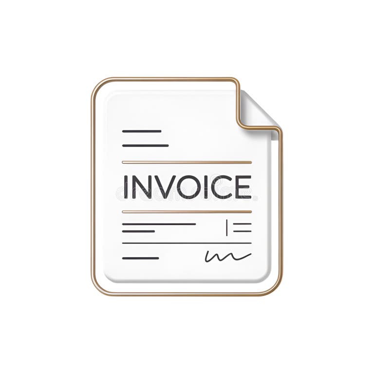 Invoice Document with Gold Frame and Signature on White Background ...