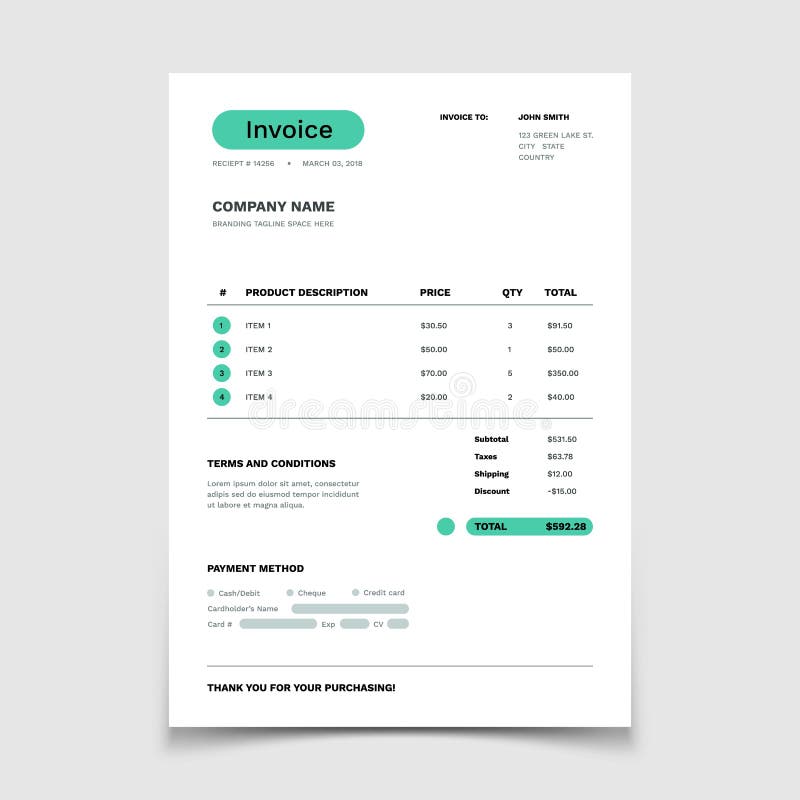 Invoice Template. Bill Form Bookkeeping Vector Document Design Stock ...