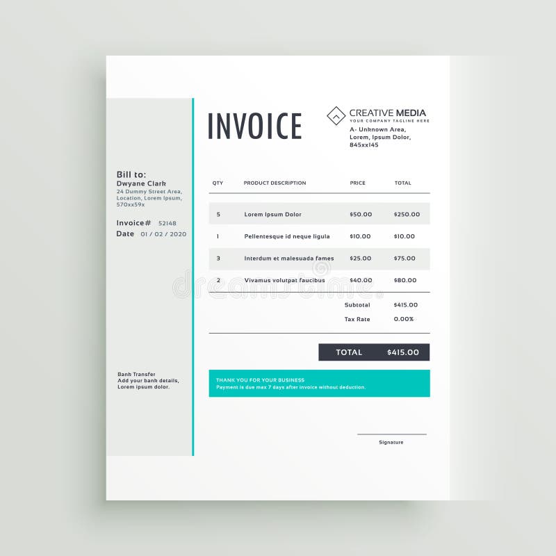 Invoice Form Template Design for Your Billing Stock Vector ...
