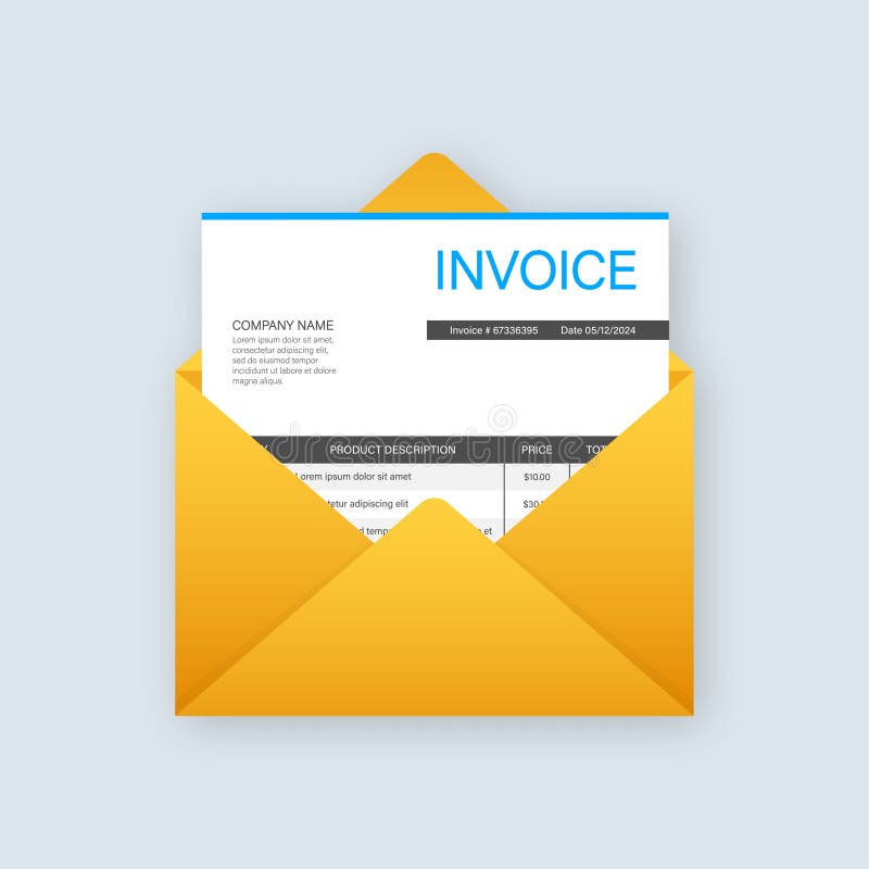 Invoice Icon Vector, Email Message Received with Bill Document, Flat ...
