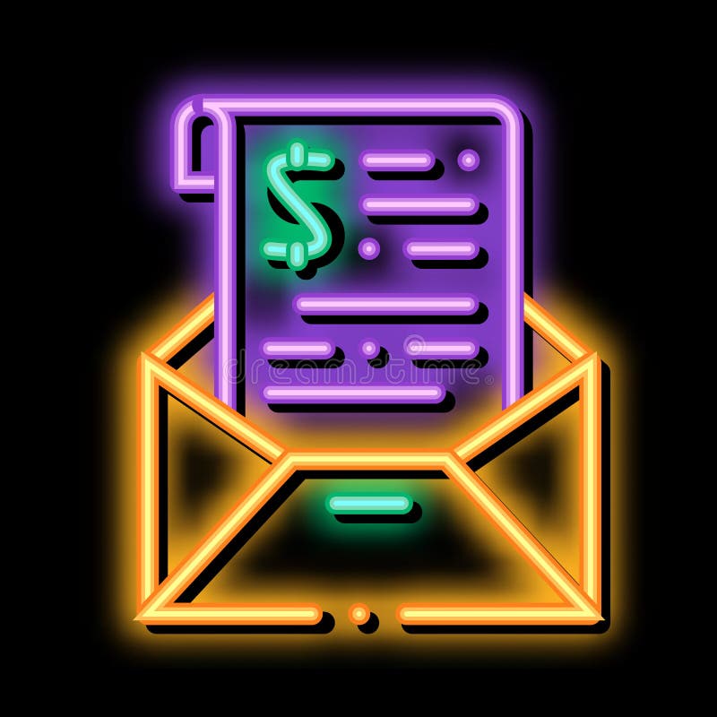 Invoice Message in Envelope and Dollar Neon Glow Icon Illustration ...