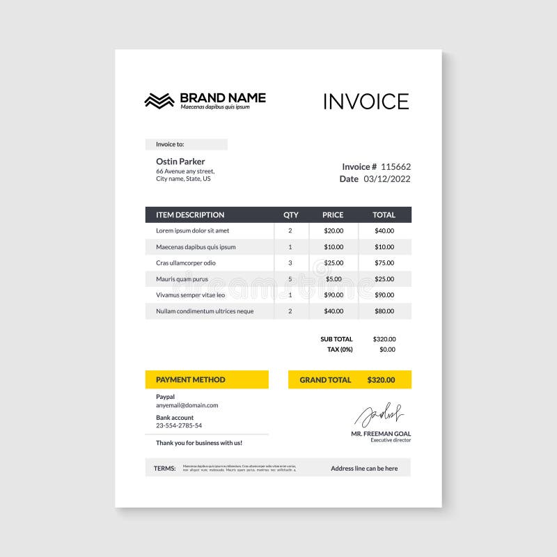 Invoice Minimal Design Template. Bill Form Business Invoice Stock ...