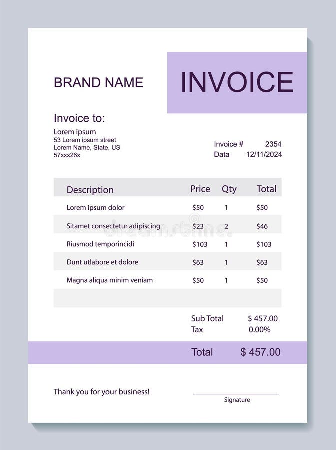 Invoice Minimal Design Template. Bill Form Business Invoice Accounting ...