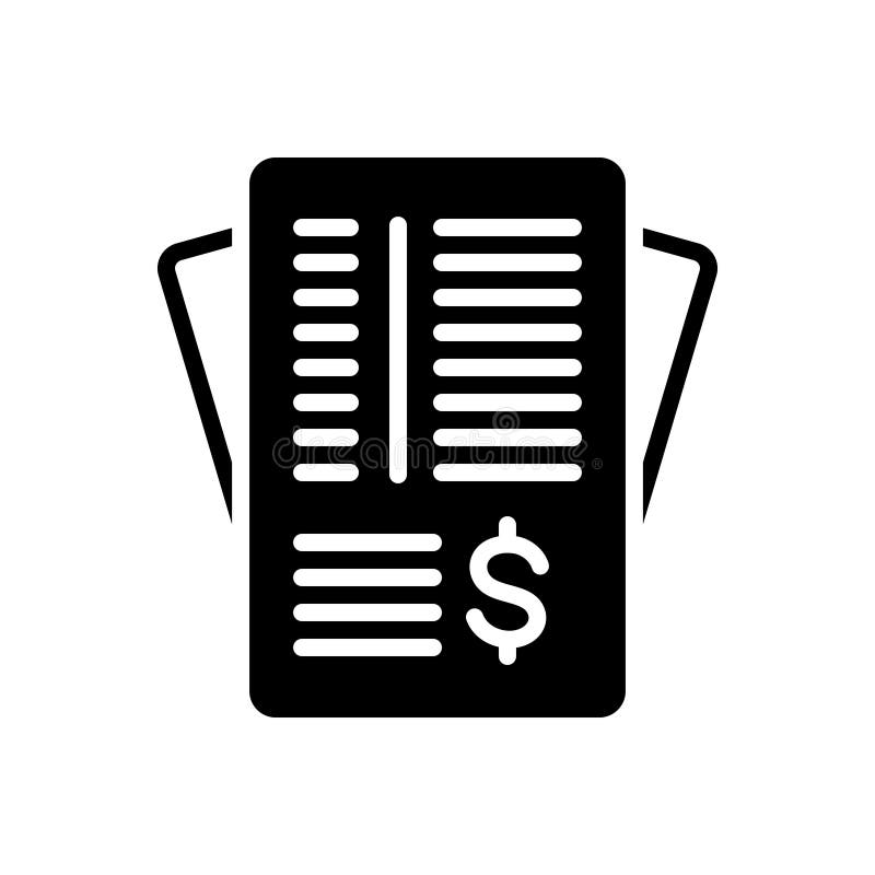 Black Solid Icon for Invoice Paper, Paperwork and Contract Stock Vector ...
