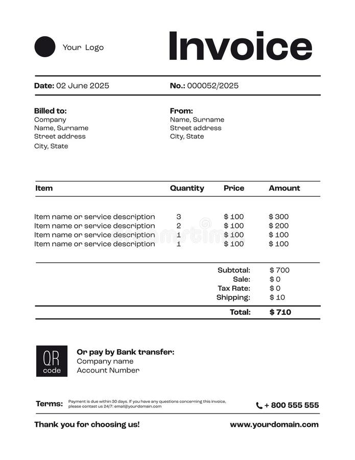 Invoice Template American Paper Format Stock Illustration ...