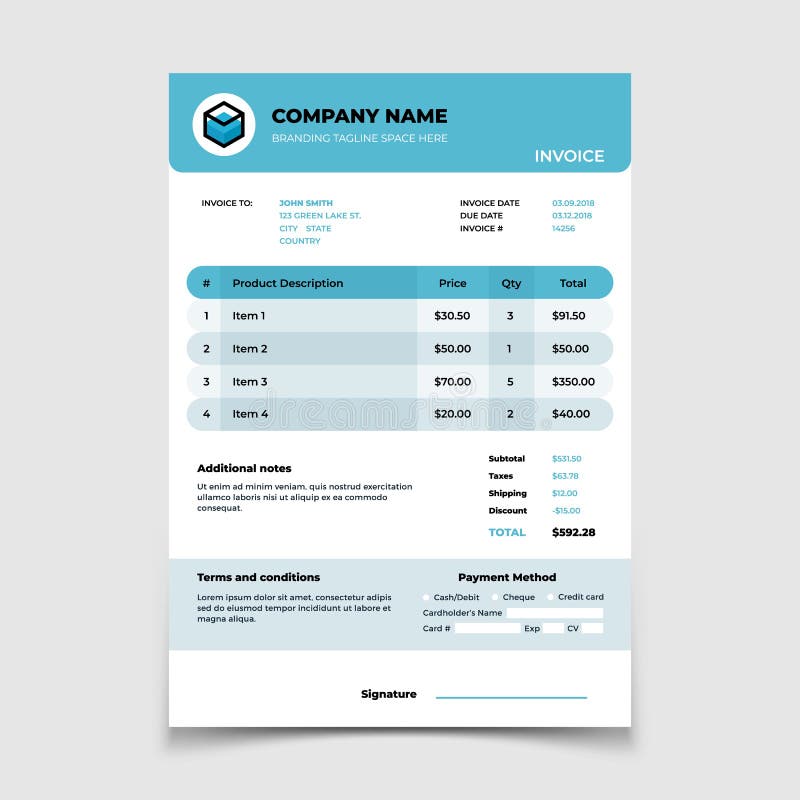 Bill Form Business Invoice. Invoice Minimal Design Template .price ...