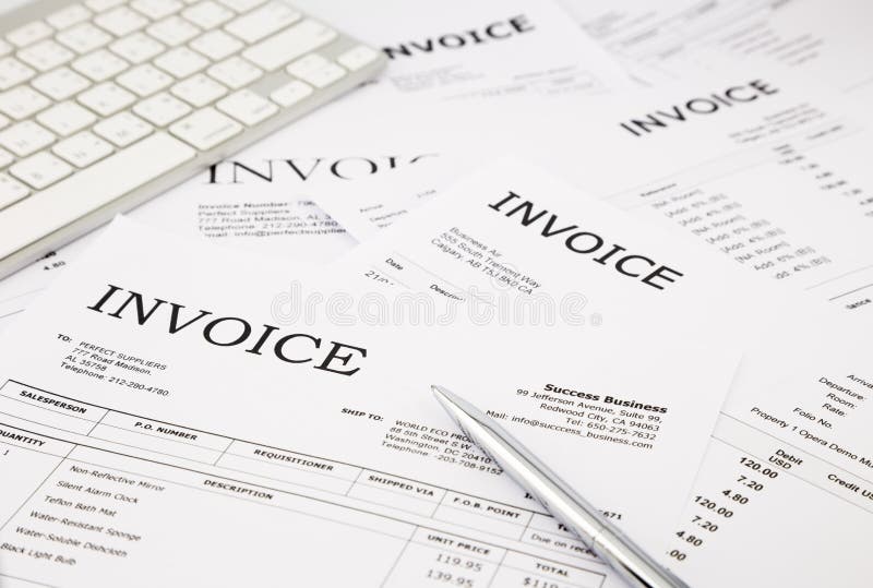 Invoices and Bills with Paid Stamp Stock Image - Image of invoice ...