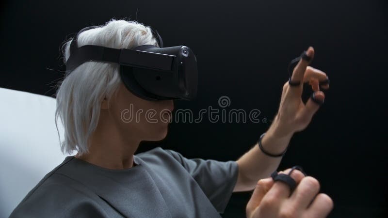 Involved Guy Touching Playing Virtual World Game Closeup. Man VR ...