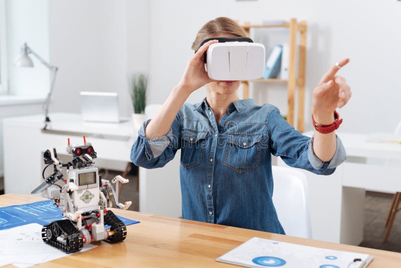 Involved Volunteer Testing Visual Reality Headset in the Lab Stock ...