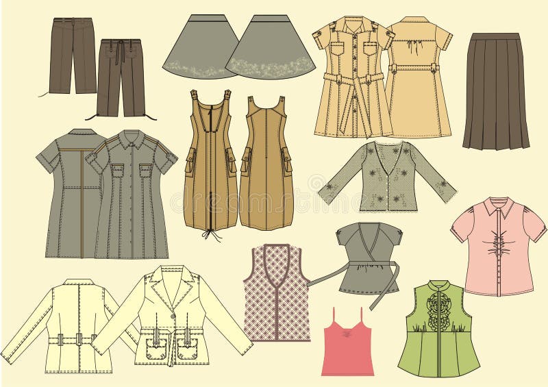 Inzameling Van De Kleding Van Vrouwen. Vector Illustratie ... Inzameling Van De Kleding Van Vrouwen. Vector Illustratie ...