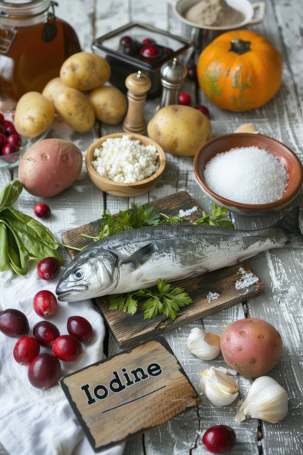 Iodine in Food and Fish. Selective Focus Stock Photo - Image of cheese ...
