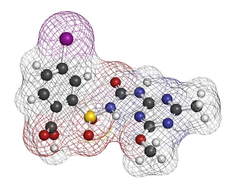 Iodosulfuron Herbicide Molecule. 3D Rendering. Atoms are Represented As ...