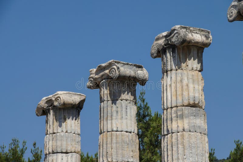 Ionic Columns Temple of Athena Stock Image - Image of stone ...
