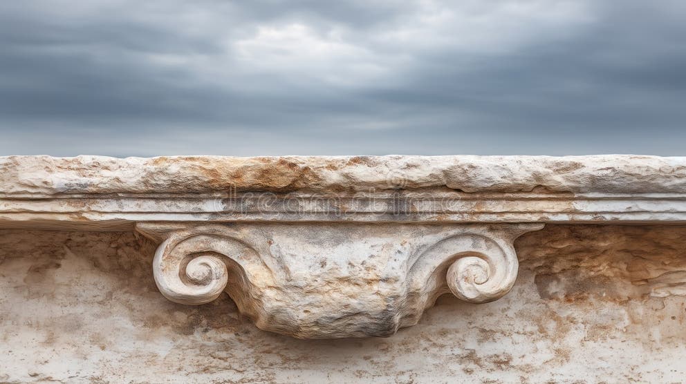 Ionic Order Capital Supporting Stone Lintel Under Cloudy Sky Stock ...