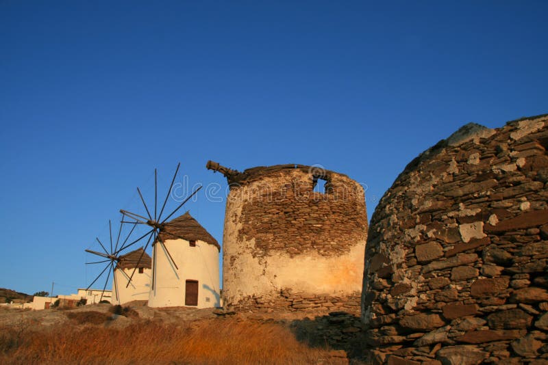 Windmills of Patmos island stock image. Image of chora - 33026349