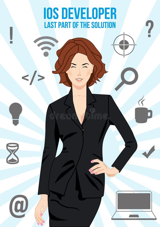 IOS Lady Developer Search Suit Design Concept Stock Illustration ...