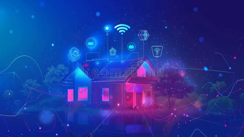 IoT Banner. Concept of a Smart Home Stock Illustration - Illustration ...