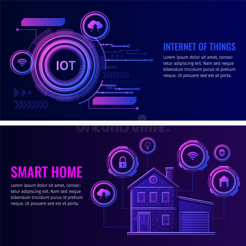 IoT Banners in Gradient Design Stock Illustration - Illustration of ...