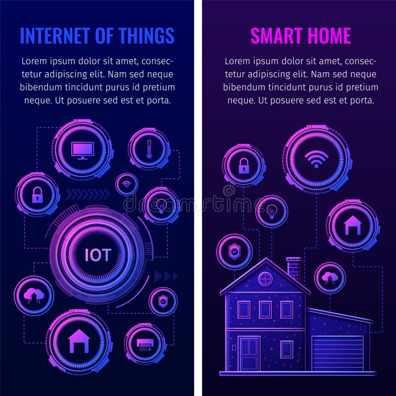IoT Banners in Gradient Design Stock Illustration - Illustration of ...
