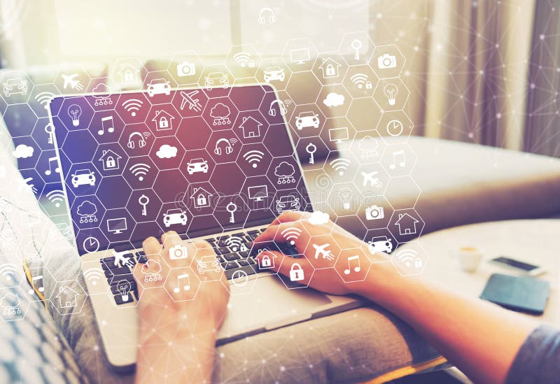 IoT Concept with Person Using Laptop Computer Stock Photo - Image of ...