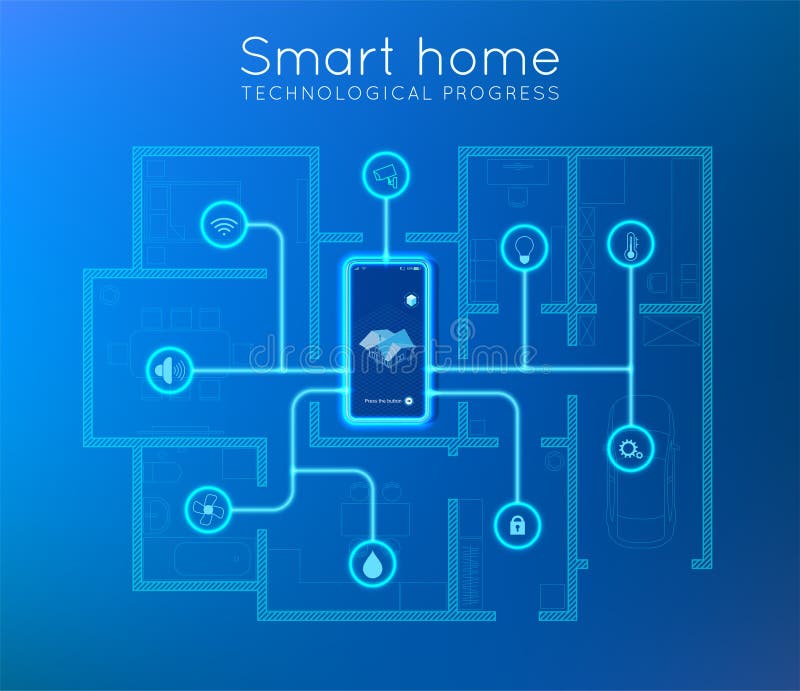 IOT Concept. Smart Home Connection and Control with Smartphone through ...