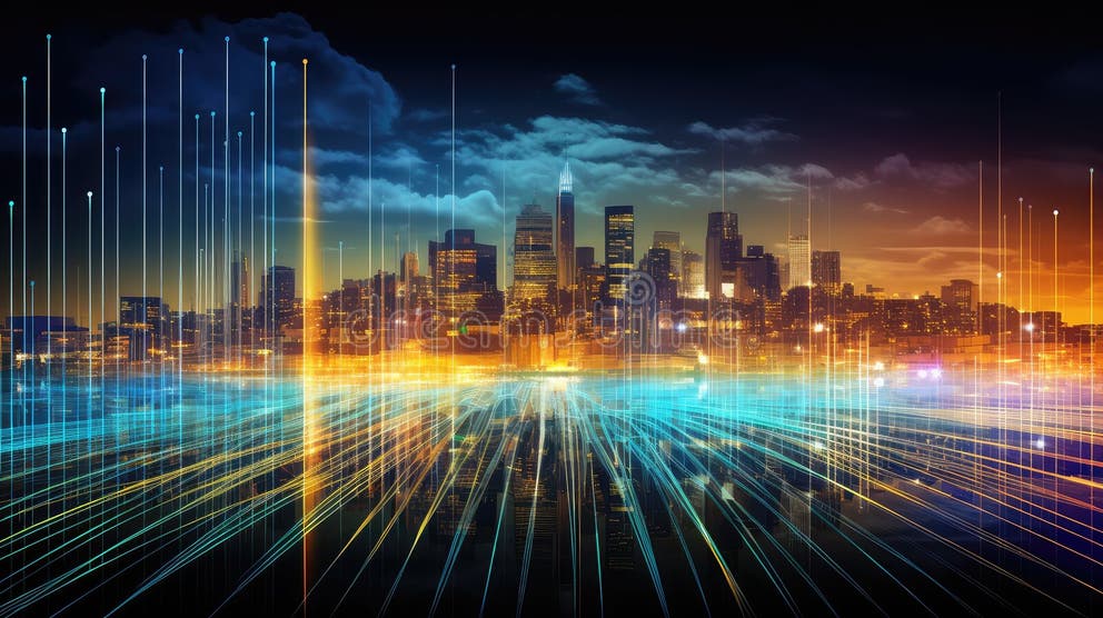 Iot data over city stock illustration. Illustration of smart - 360872423