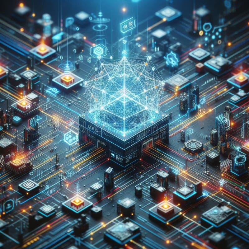 Iot Data Transmission Blockchain Links Cyber Network Pathways Stock