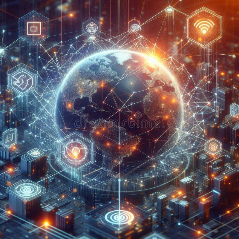 Iot Data Transmission Blockchain Links Cyber Network Pathways Stock
