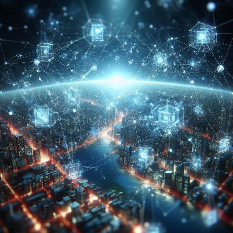 Iot Data Transmission Blockchain Links Cyber Network Pathways Stock