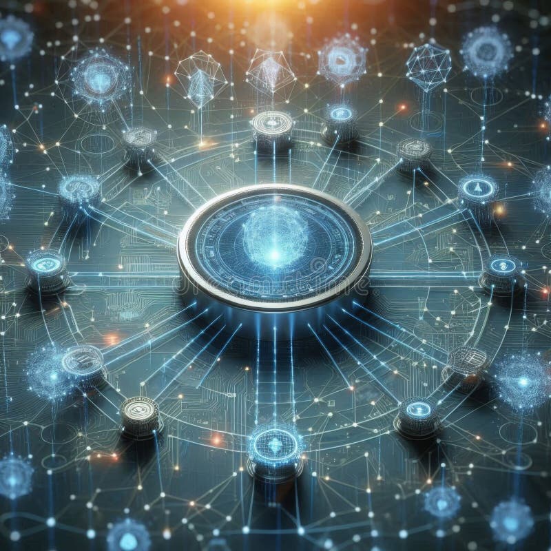 Iot Data Transmission Blockchain Links Cyber Network Pathways Stock