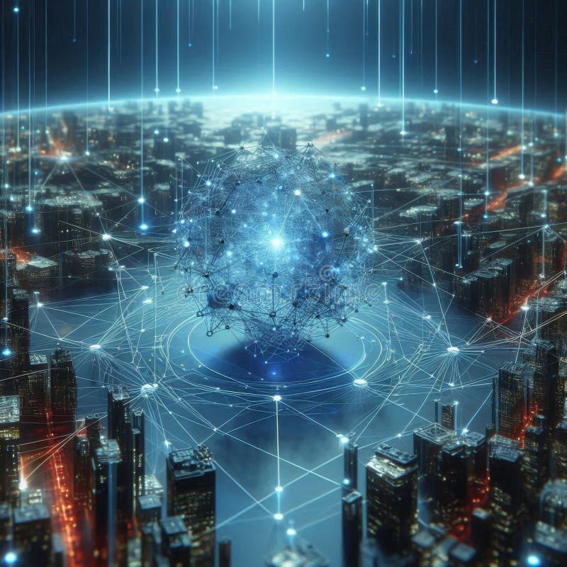 Iot Data Transmission Blockchain Links Cyber Network Pathways Stock