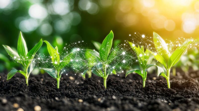 IoT-driven Smart Farming, Featuring a Growing Corn Seedling Alongside ...