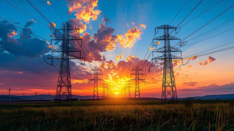 IoT-Enabled Smart Grids at Sunset. Concept Energy Efficiency, Smart ...