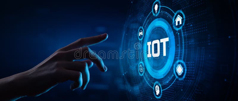 IOT Internet of Things Wireless Technology Concept. Hand Pressing ...