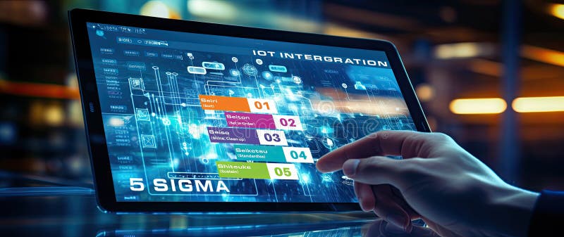 IOT Lean 5 Sigma Integration Concept with Touch Screen Technology in Manufacturing Stock ...
