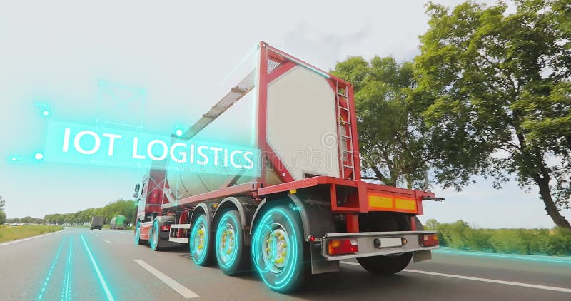 IOT Logistics. Liquid IOT Cargo is Driving Along the Highway ...