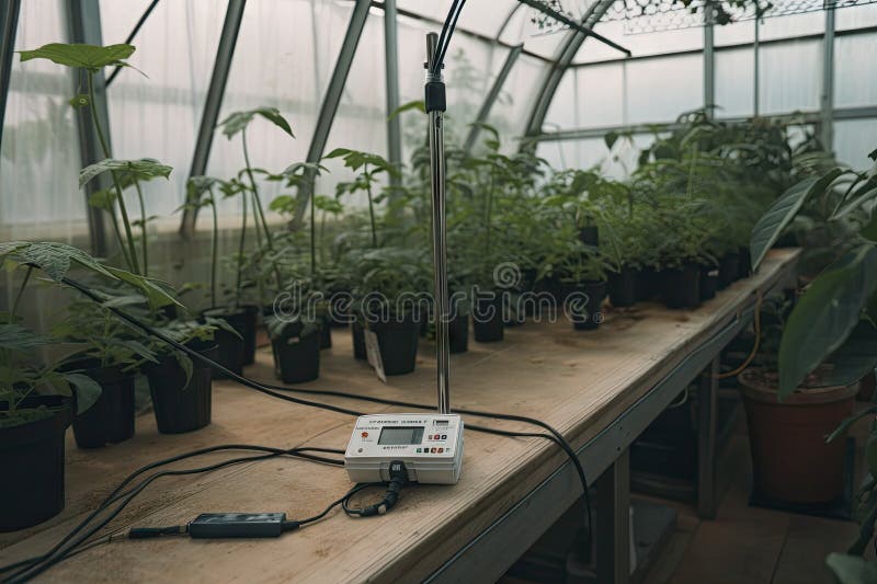 Iot Sensor, Measuring Temperature and Humidity in Greenhouse Stock ...