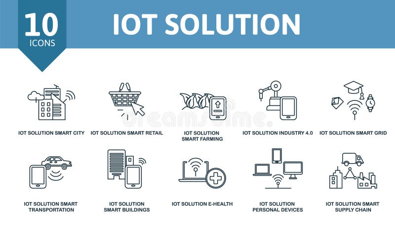 Iot Solution Set Icon. Contains Iot Solution Illustrations Such As ...