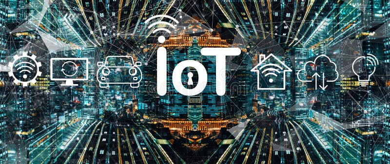 IoT Theme with Abstract Night Cityscape Stock Illustration ...