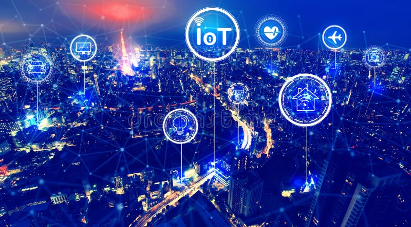 IoT Theme with Aerial View of Tokyo Stock Photo - Image of networking ...