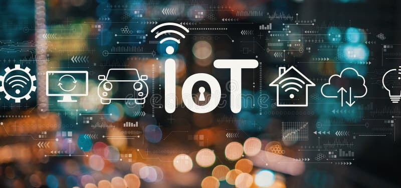 IoT Theme with Blurred City Lights Stock Photo - Image of protect ...