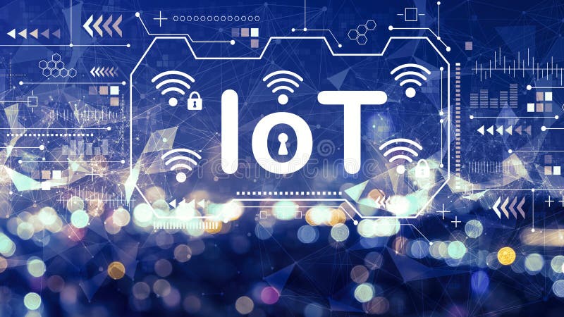 IoT Theme with Blurred City at Night Stock Illustration - Illustration ...