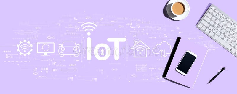 IoT Theme with Computer Keyboard and Office Items Stock Image - Image ...