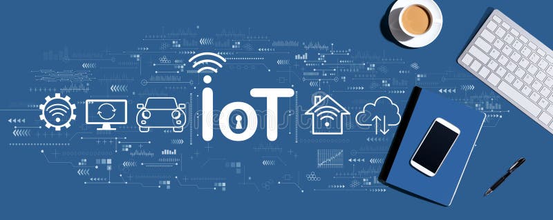 IoT Theme with Computer Keyboard and Office Items Stock Image - Image ...