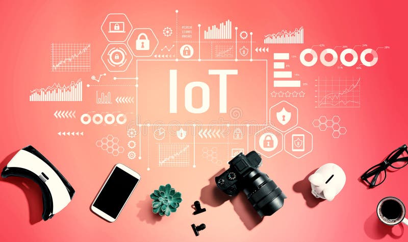 IoT Theme with Electronic Gadgets and Office Supplies Stock Photo ...