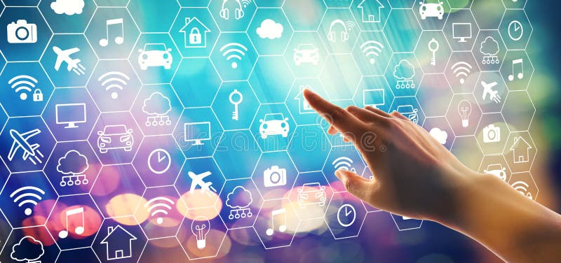 IoT Theme with Hand Pressing a Button Stock Illustration - Illustration ...